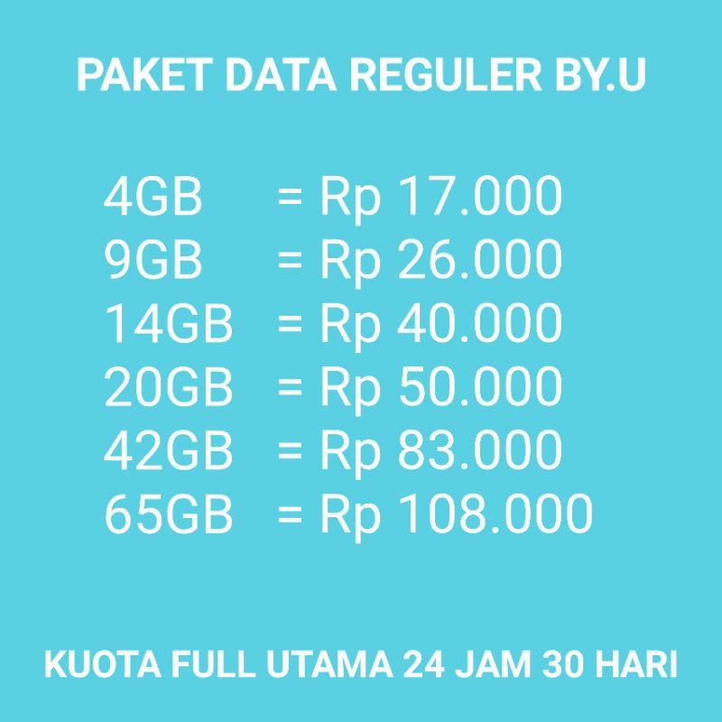 Jual Paket Data Kuota BYU Reguler Full Utama 24 JAM 30 HARI | Shopee ...