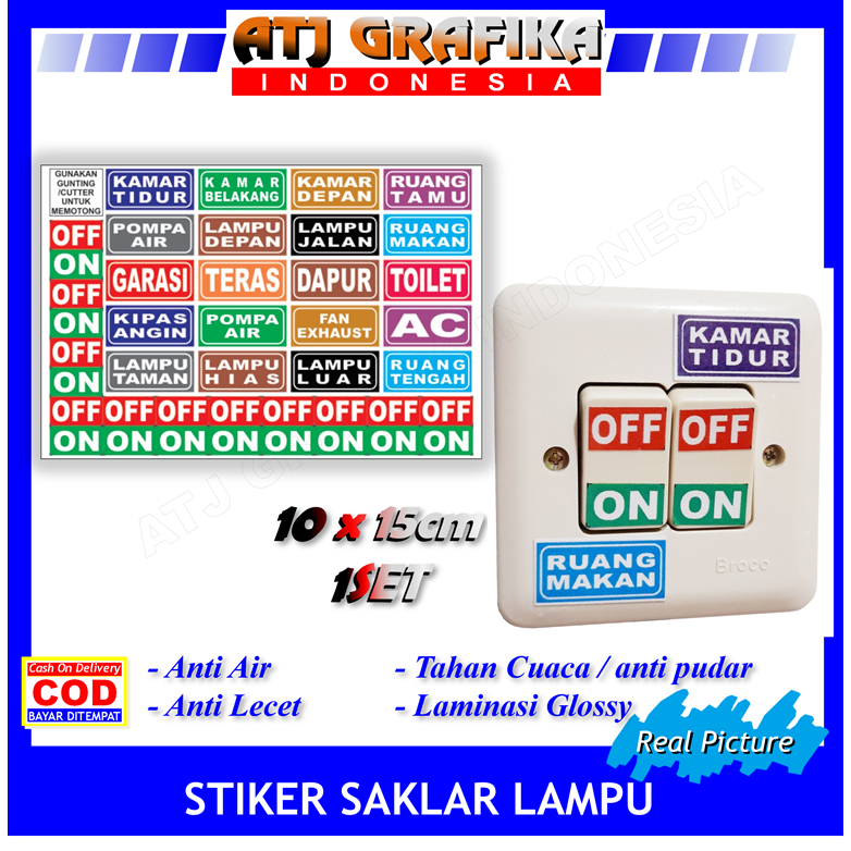 Jual Stiker tulisan saklar stop kontak on off sticker lampu listrik ...