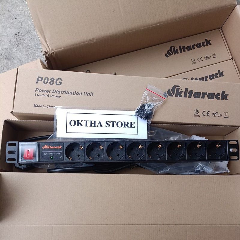 Jual KITARACK P08G Power Distribution Unit 1U 8 Outlet Germany Socket 16A | Shopee Indonesia