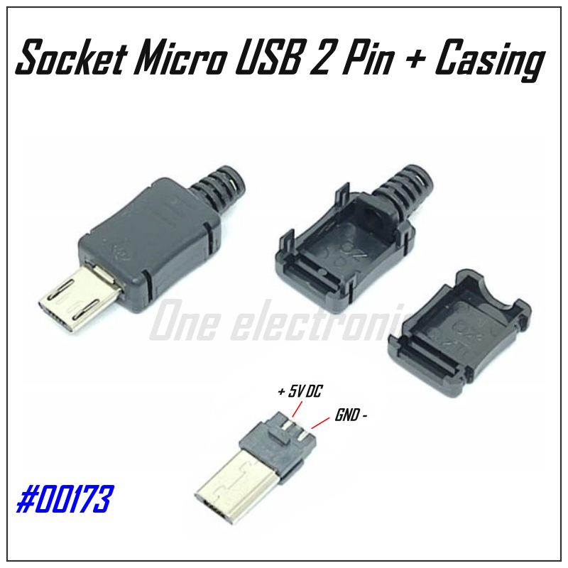 Jual Connector/soket Micro Usb - Male jantan 2 Pin + Penutup 5V GND ...