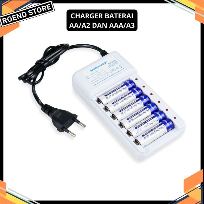 Jual Charger Baterai 6 slot AA/AAA A2/A3 Original DOUBLEPOW Pengisi ...