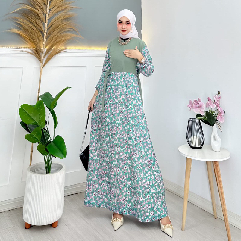 Jual Gamis dress midi Terusan Rempel Hijabers Rayon Polos Perempuan ...
