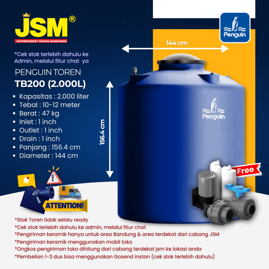 Jual PENGUIN TOREN TANGKI AIR TB200 2000 LITER BIRU - JSM Supermarket ...