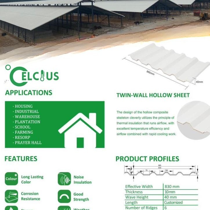 Jual Celcius Atap UPVC Double Layer Putih 5 meter 10 mm (ef 83 cm ...