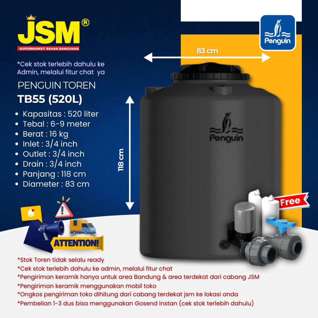 Jual PENGUIN TOREN TANGKI AIR TB55 520 LITER HITAM - JSM Supermarket ...
