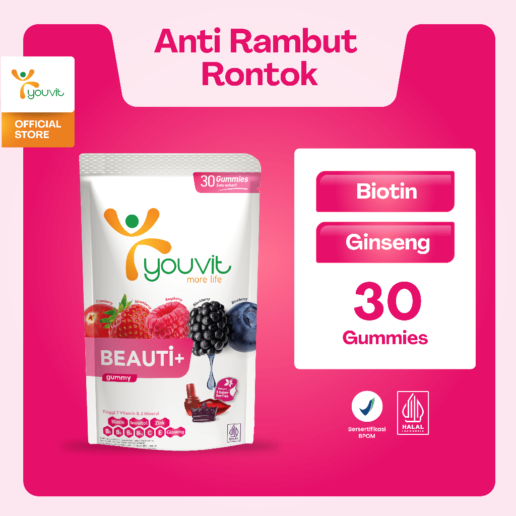 Jual Biotin Gummy untuk Vitamin Rambut Rontok Wanita | Youvit Beauti+ ...