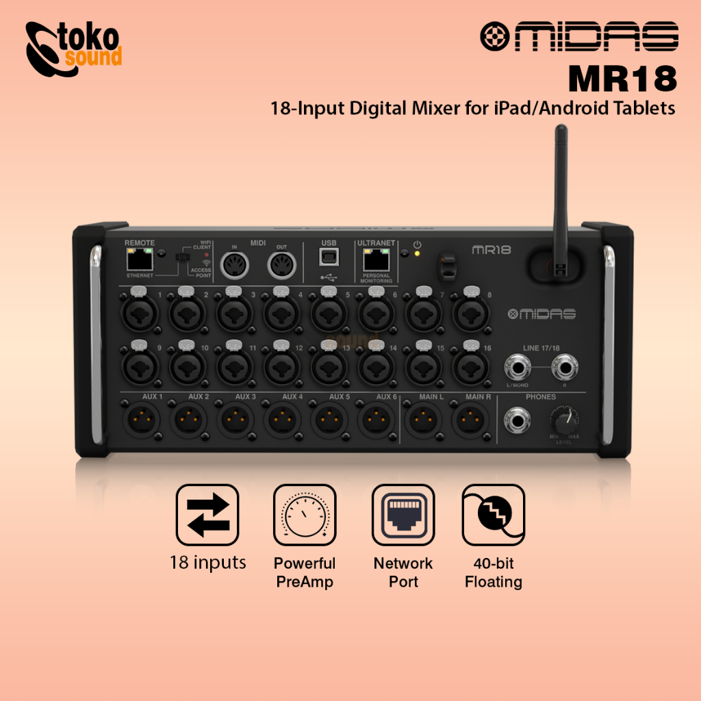 Jual Midas MR18 - 18 Channel Tablet Controlled Digital Mixer | Shopee ...