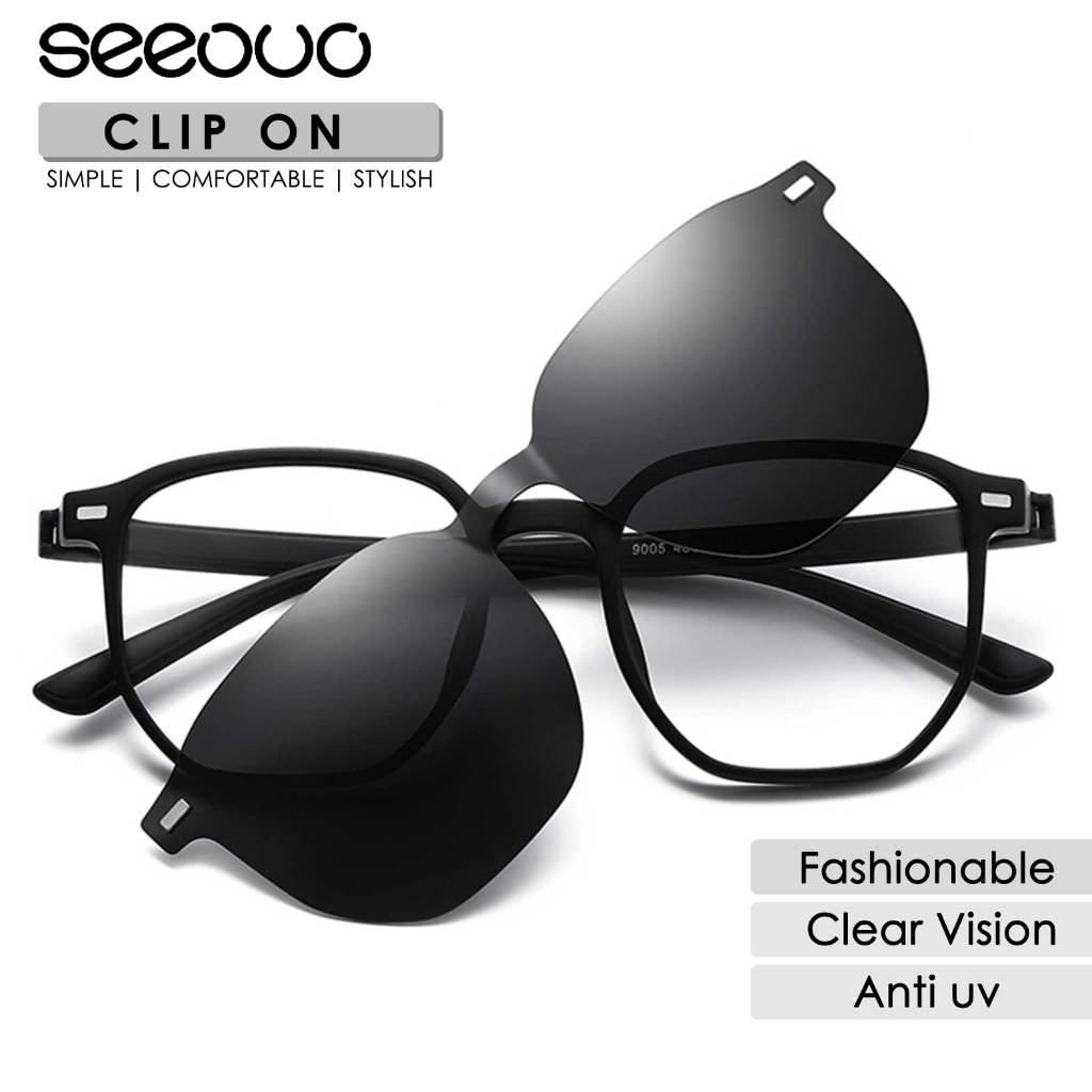 Jual Seeouo Kacamata Clip On 2in1 Lensa Plano Free Clip Polarized Lens Model Kotak Simple ...