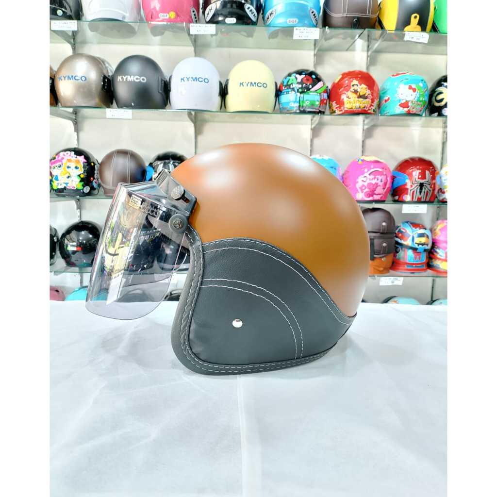 Jual AIZO Helm Semi Kulit Half Face Dewasa Kaca Bogo Datar Original ...