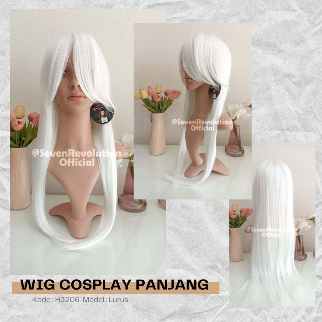 Jual Wig/ Rambut Palsu Panjang Lurus Natural/ Cosplay Warna Merah Putih ...