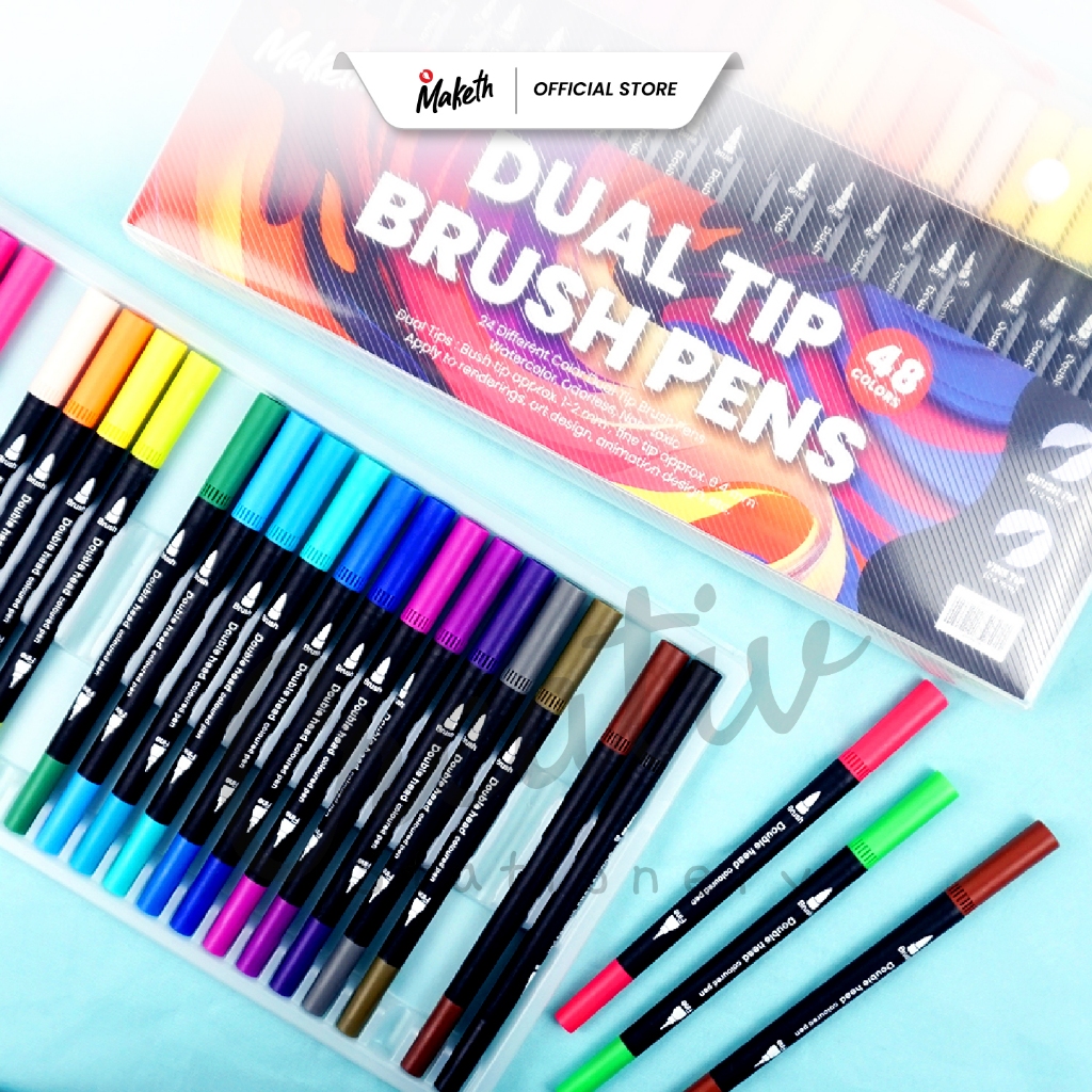 Jual Brush Pen Spidol Kaligrafi Hitam Dual Sided 2 Sisi Black 48W 48 ...