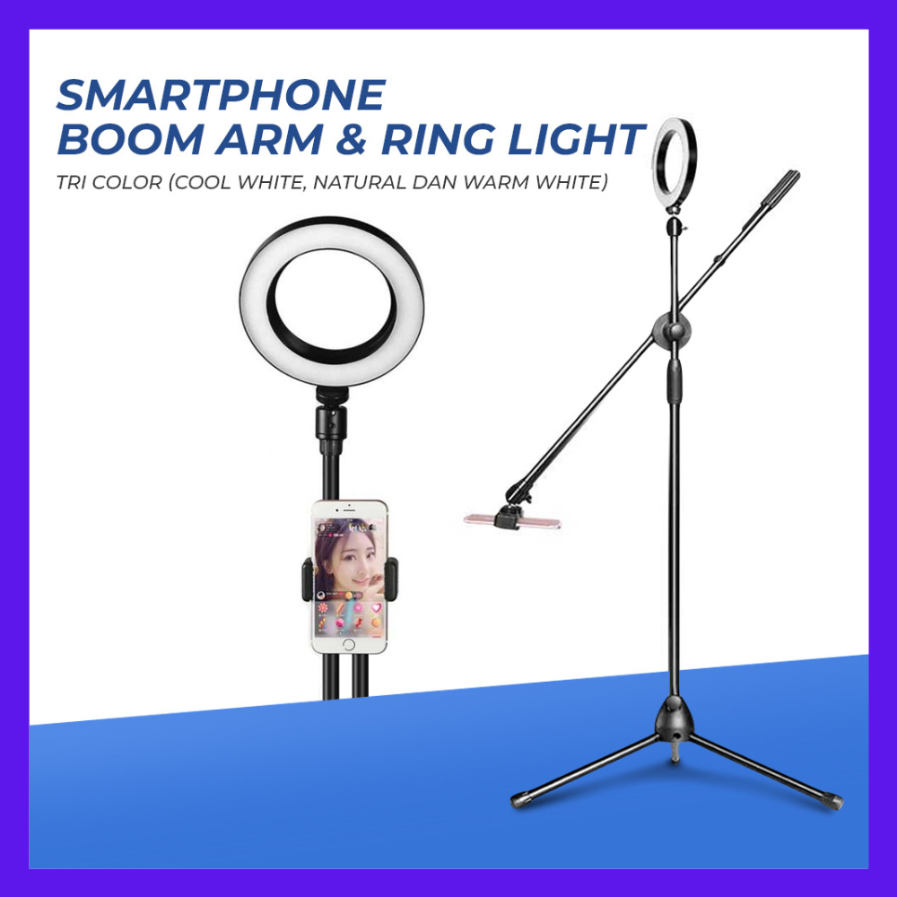 Jual Tripod Stand Holder Smartphone Boom Arm & Ring Light TaffSTUDIO ...
