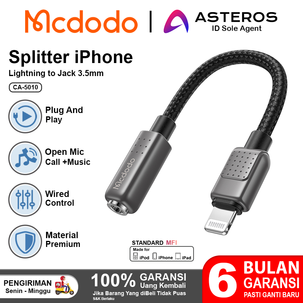 Jual MCDODO Converter Splitter For iPhone Lightning to Jack 3.5mm Audio, Call, Open Mic CA-5010 ...