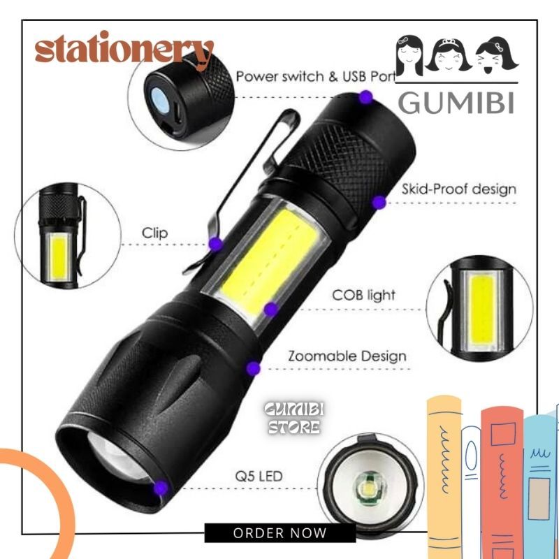 Jual LAMPU SENTER MINI LED COB LIGHT SUPER TERANG ZOOM IN OUT RECHARGEABLE | Shopee Indonesia
