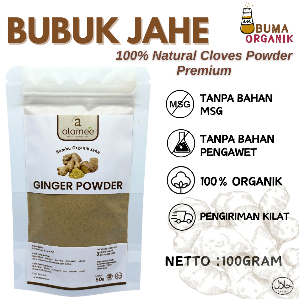 Jual Jahe Bubuk Ginger Powder Rempah Rimpang Murni Asli Tanpa Campuran 100gram | Shopee Indonesia