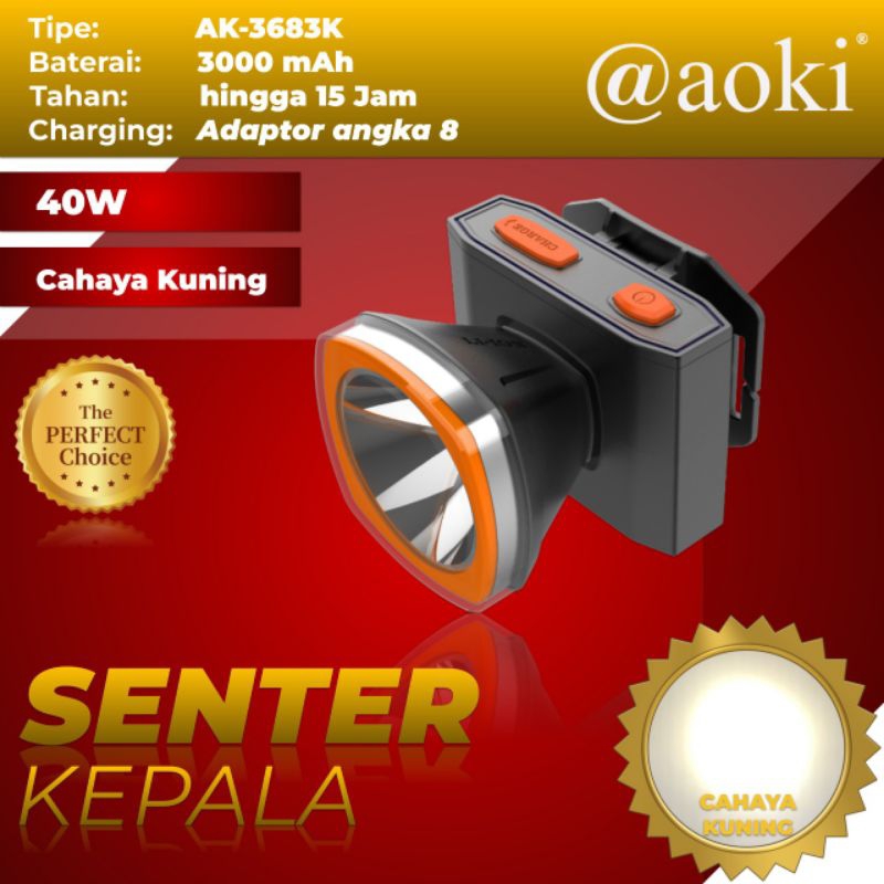 Jual Aoki senter kepala LED 40w cahaya kuning / cahaya super terang | Shopee Indonesia