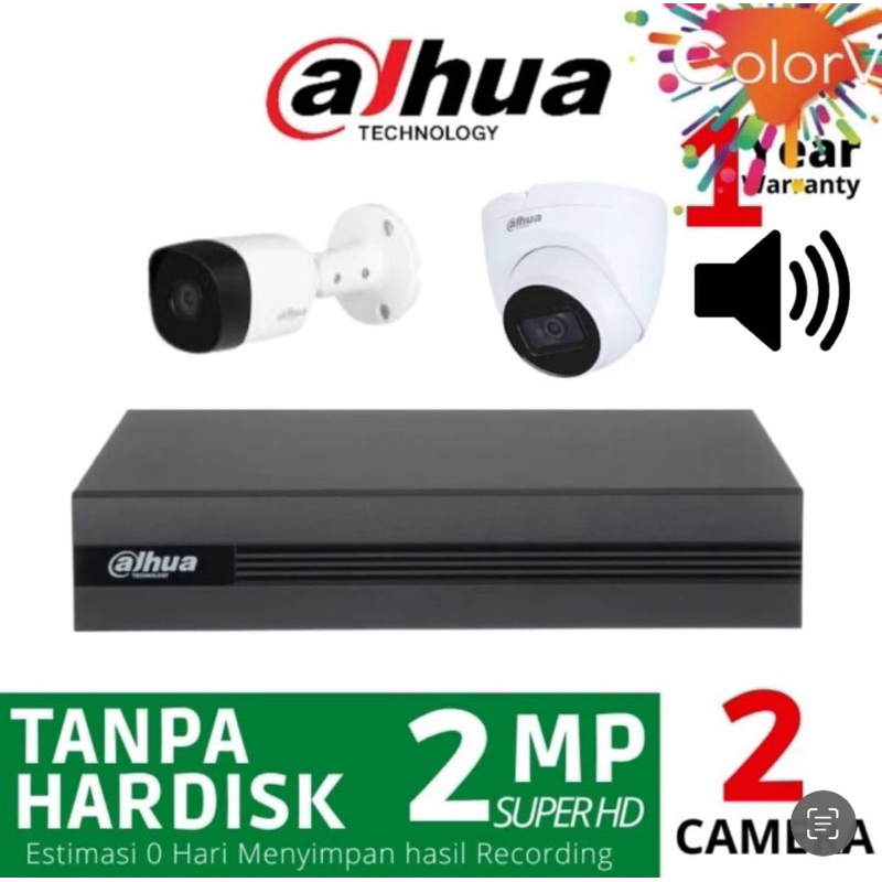 Jual Paket 2 cctv Kamera DAHUA 2CH Full Color Audio 2MP Colorvu Lengkap ...