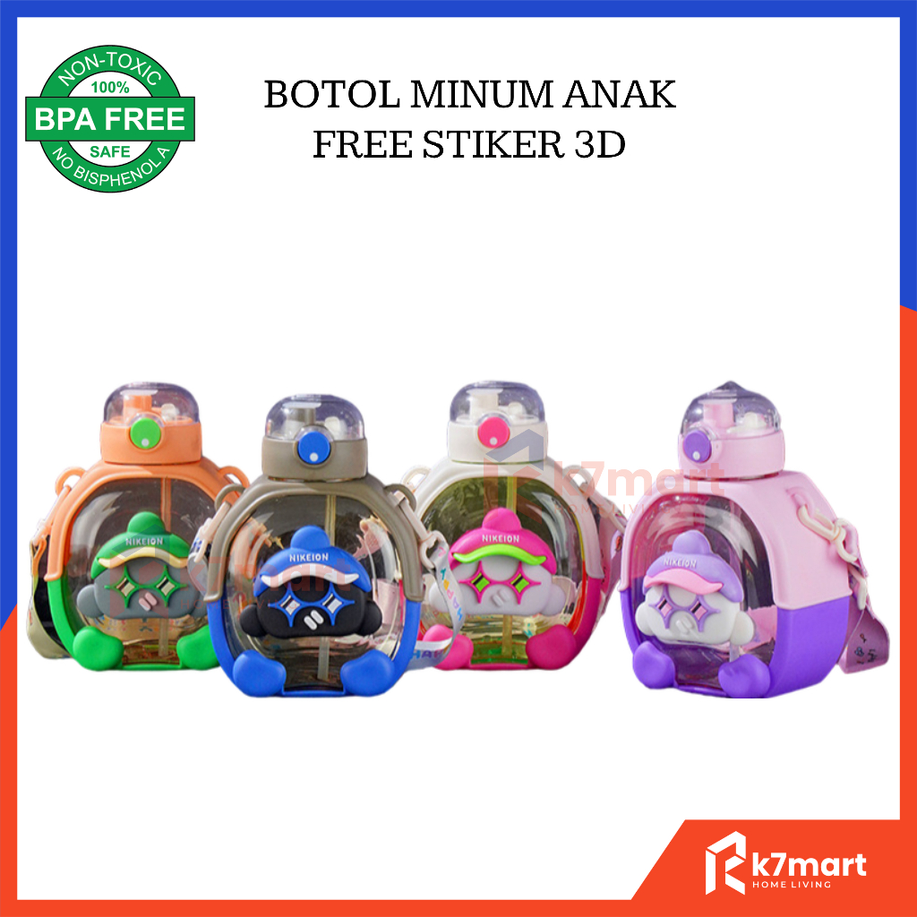 Jual K7MART HU97 BOTOL MINUM ANAK KARAKTER EMOJI 1000ML FREE STIKER 3D ...