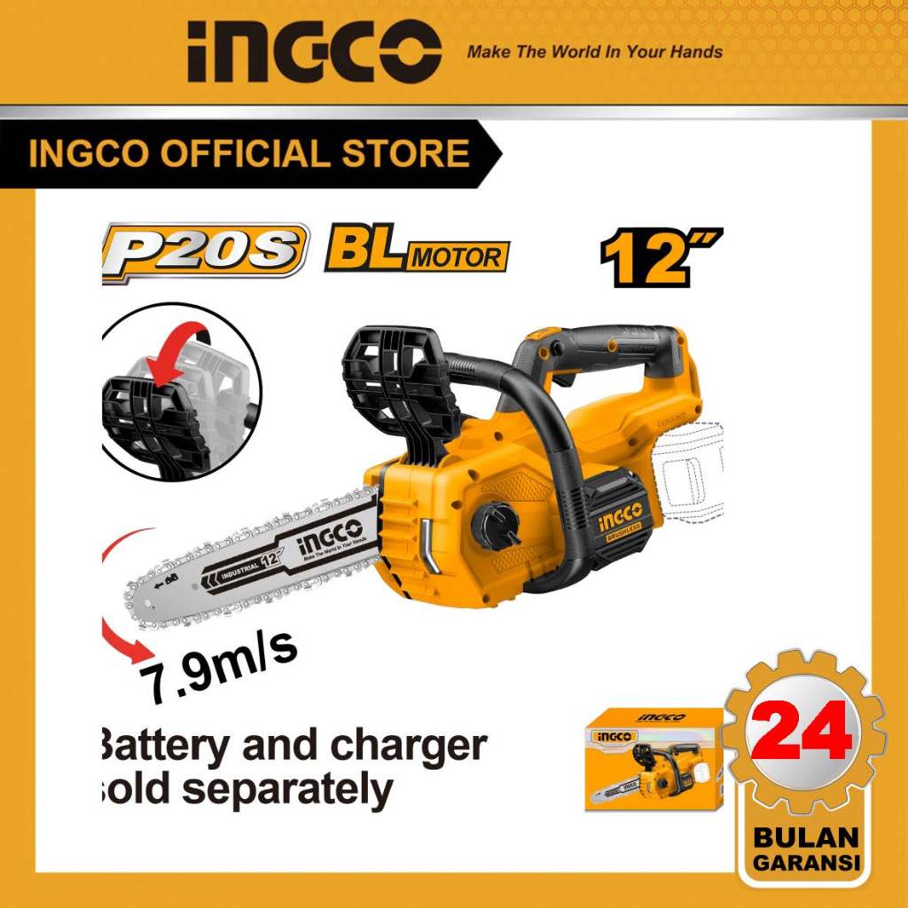 Jual (INGCO) - Mesin Gergaji Chainsaw Cordless 20V Brushless 12" INGCO ...