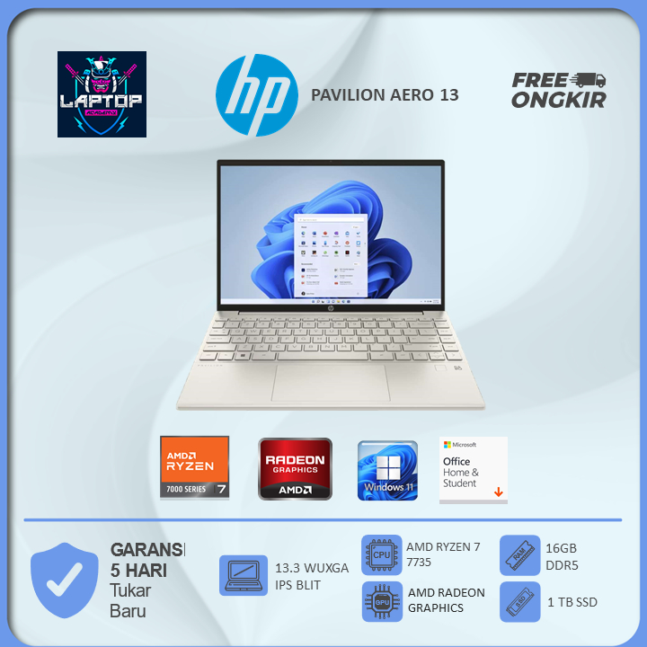 Jual HP PAVILION AERO 13 RYZEN 7 7735 16GB 1TB W11+OHS 13.3 WUXGA IPS ...