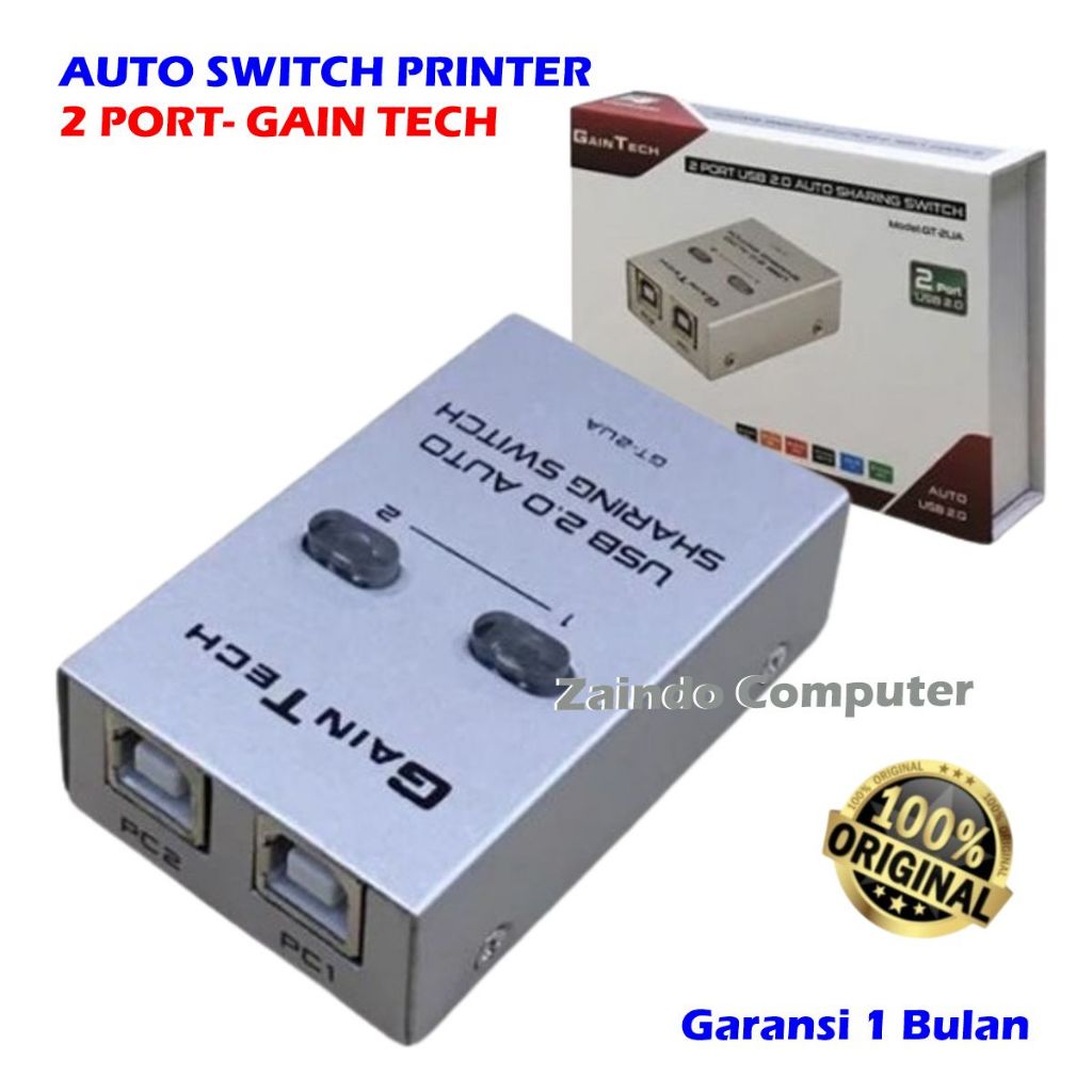 Jual AUTO SWITCH PRINTER 2 PORT GAIN TECH / USB SHARING SWITCH PRINTER 2 PORT GAINTECH - AUTO ...