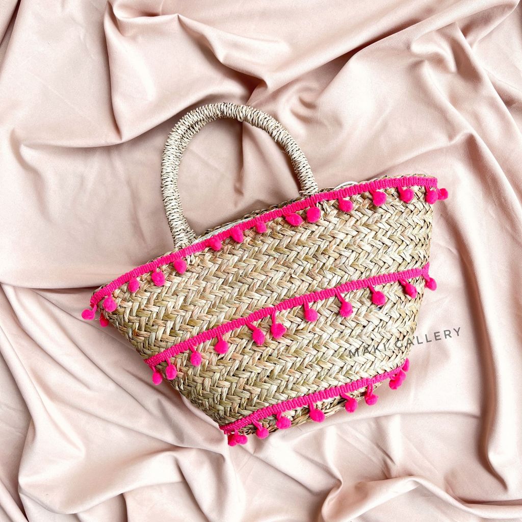 Jual Tas Anyaman Bali Pandan Mendong Layer Pink/ Tas Pantai Lucu/ Tas ...
