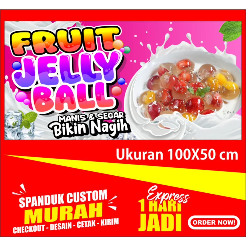 Jual Banner Es Susu Jelly, Spanduk Es Fruit Jelly Ball,, ukuran 100x50 cm, COD, Banner Es Fruit ...
