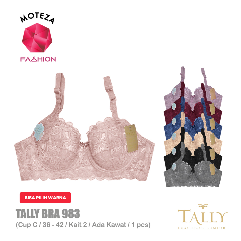 Jual Tally 983 Bra BH Wanita Brokat Renda Tanpa Busa Cup C | Kawat ...