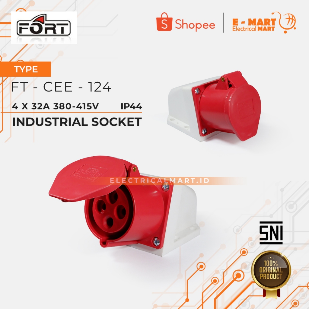 Jual Fort CEE-124 Industrial Socket 4 X 32A IP44 | Shopee Indonesia