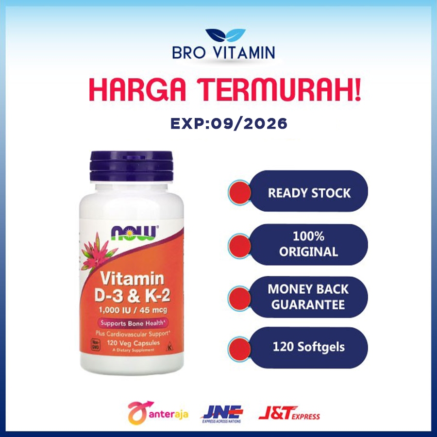 Jual Now Vitamin D3 D-3 K2 1000IU 120 caps l imun inflamasi tulang gigi | Shopee Indonesia