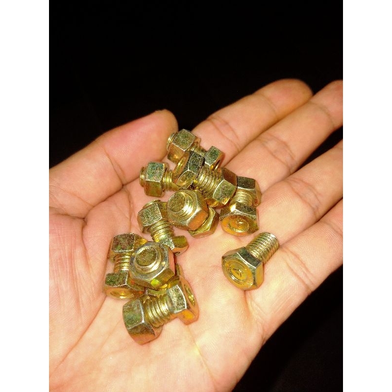 Jual mur baut biasa m8 x 15mm kunci 12 baut siku lubang baut kuning biasa | Shopee Indonesia