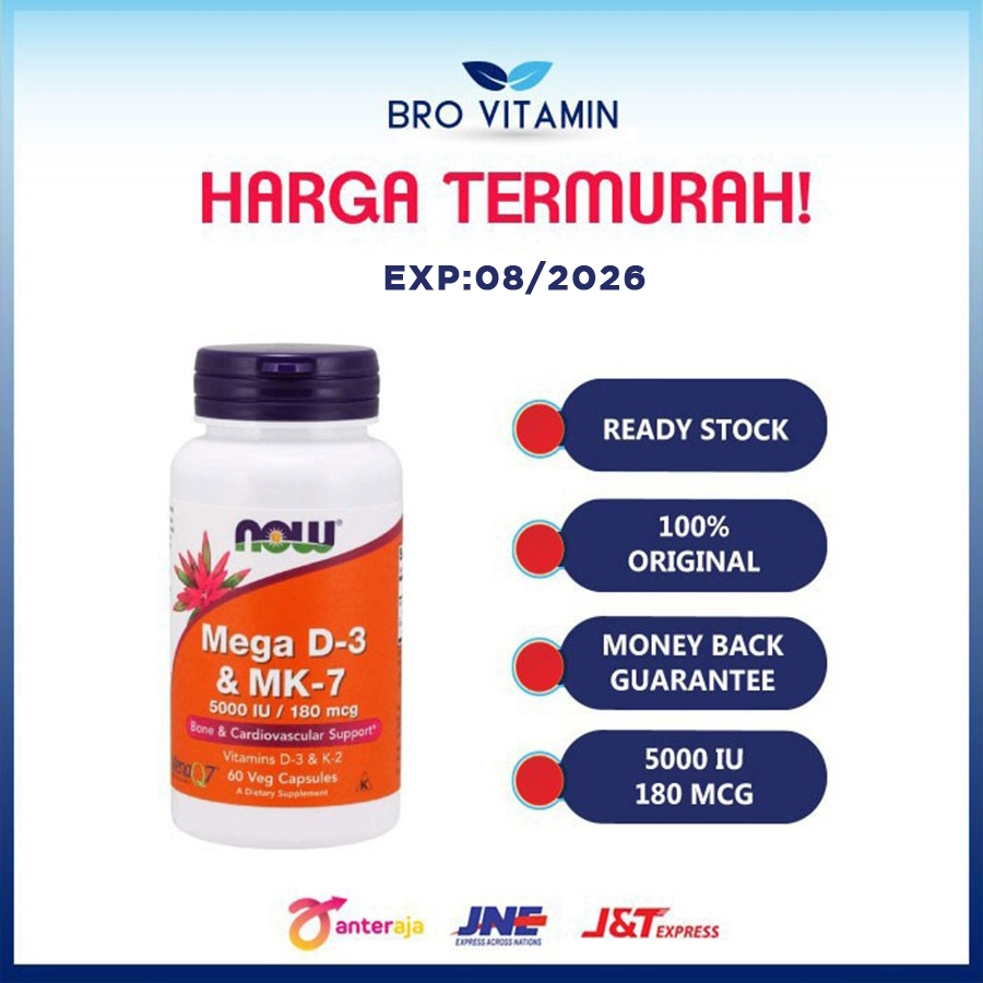 Jual Now Foods Vitamin Mega D3 K2 MK7 5000 IU 60 Capsule | imun jantung ...