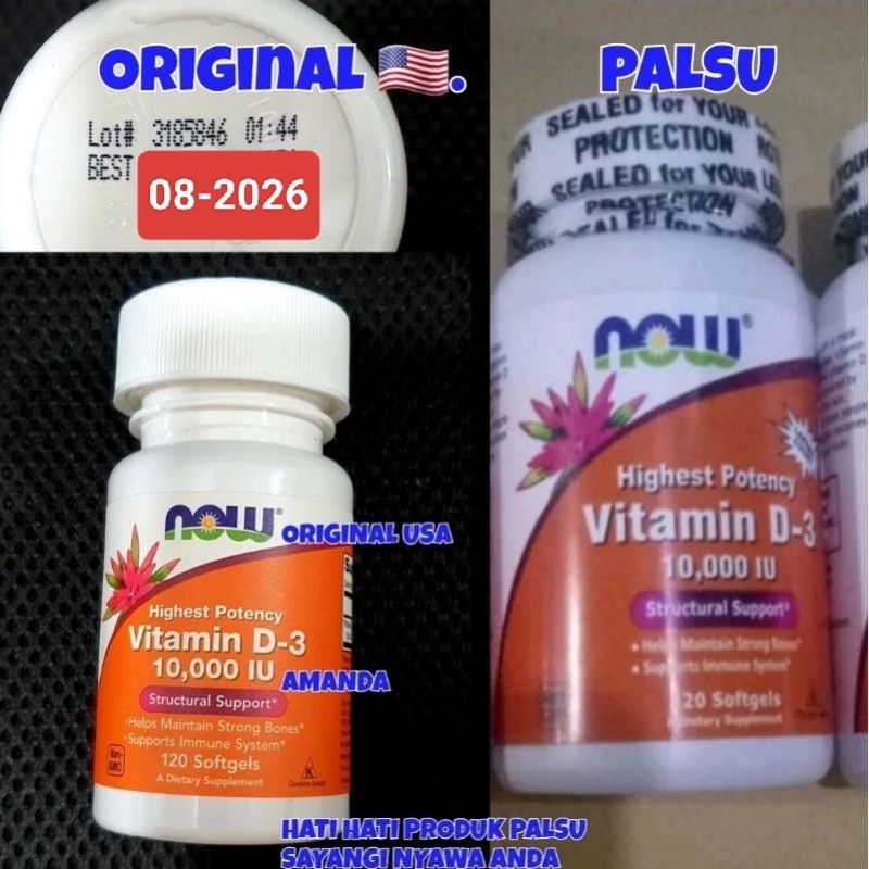 Jual Now foods Vitamin d3 10000 IU 120 softgels D 3 10.000 10000 IU original usa | Shopee Indonesia