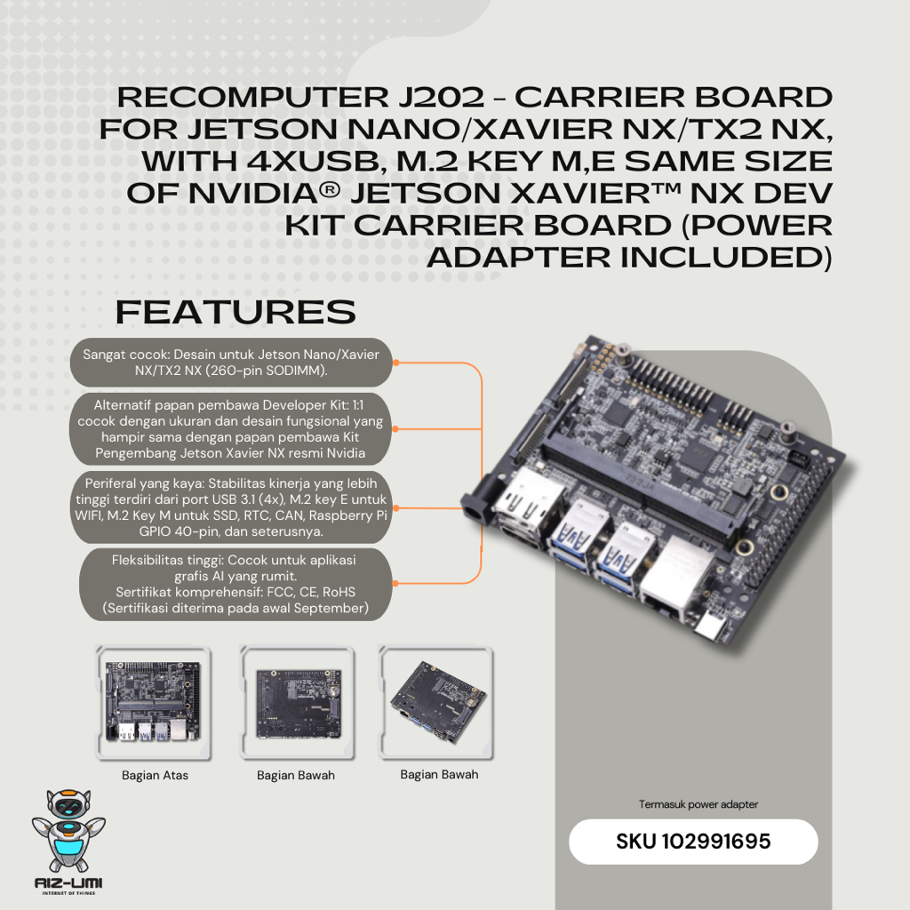 Jual Recomputer J202 Carrier Board For NVIDIA Jetson Nano/Xavier NX/TX2 ...