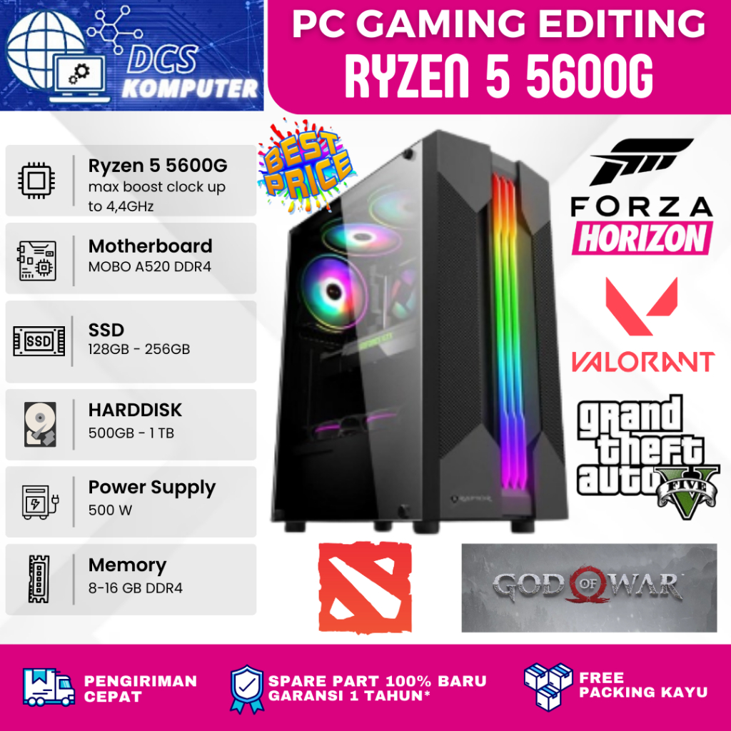 Jual Pc Rakitan Ryzen 5 5600G / 16GB / SSD 256GB / HDD 1 TB FULLSET LED ...