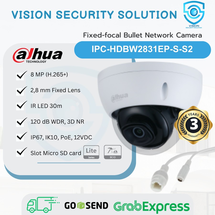 Jual Kamera CCTV IP Dahua Indoor Dome 8MP IPC-HDBW2831EP-S-S2 Lite ...