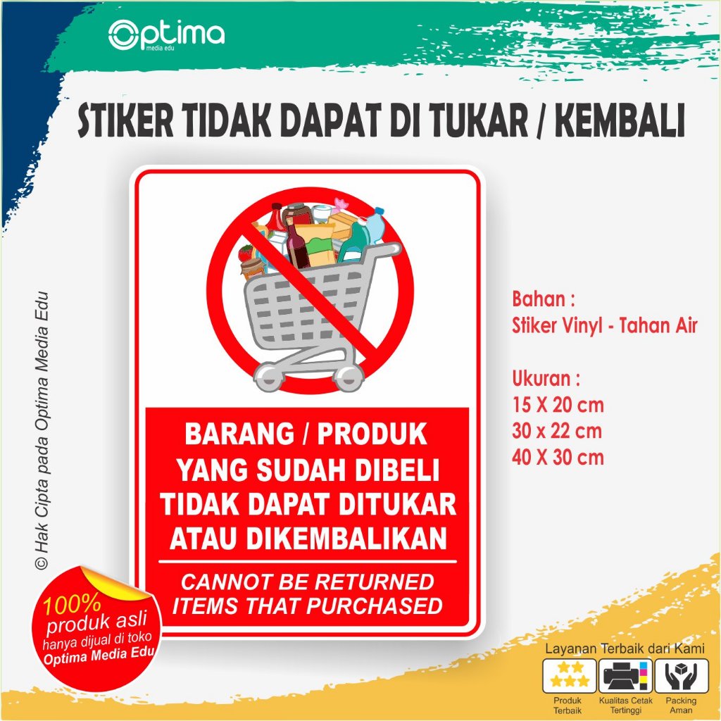 Jual Stiker Barang Produk yang sudah Dibeli Tidak Dapat Ditukar ...
