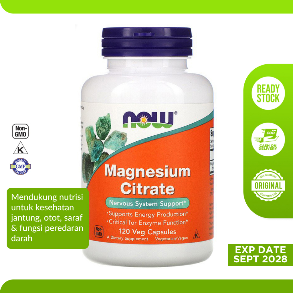 Jual Vitamin Suplemen Magnesium Citrate Now 120 Veg Kapsul - Syaraf ...