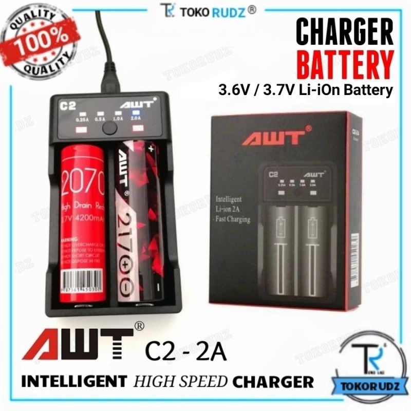 Jual Authentic Original AWT C2 Fast Charger Baterai 18650 26650 Cas ...