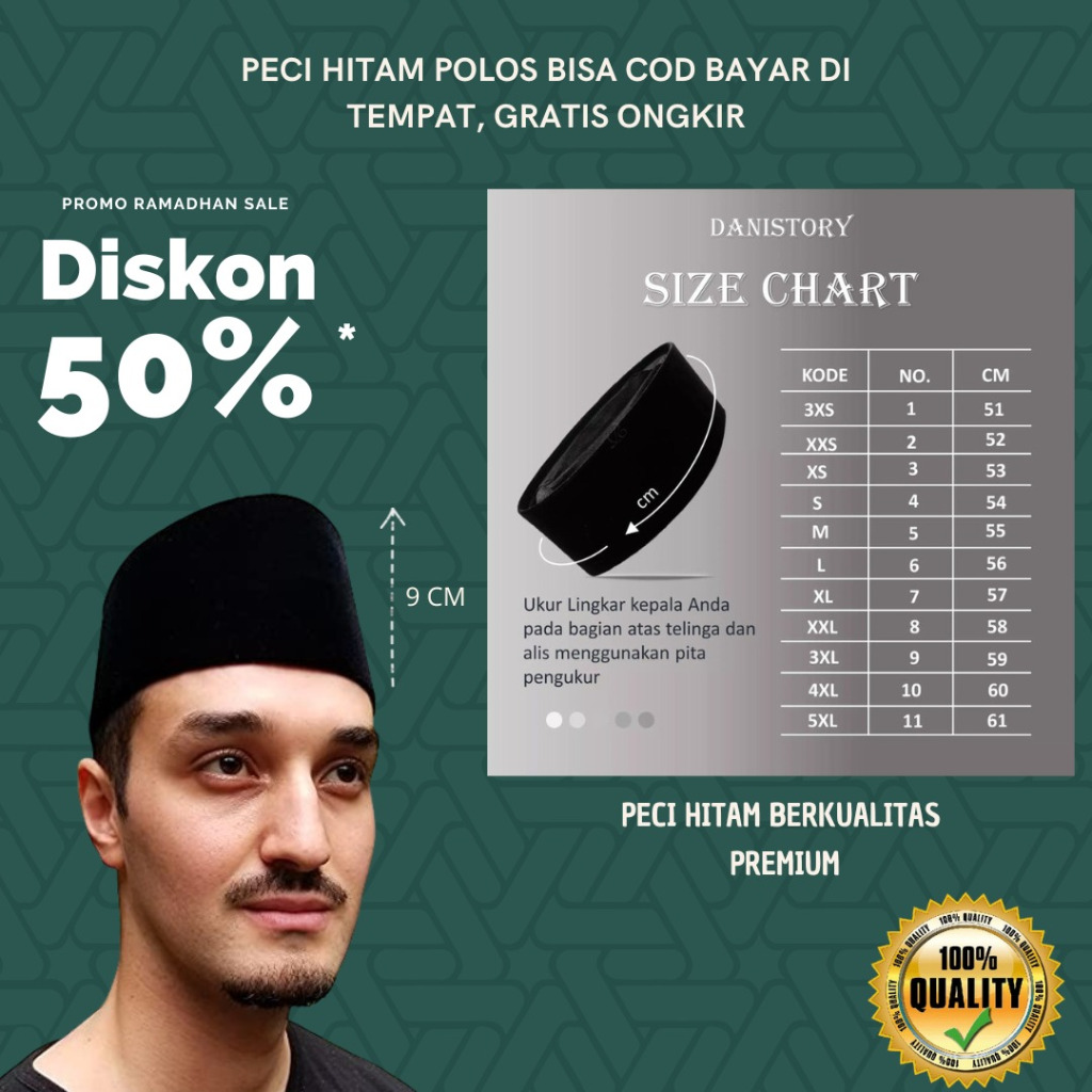 Jual PROMO !!! PECI HITAM POLOS-Peci Hitam Ukuran 1-10, Peci Kain ...