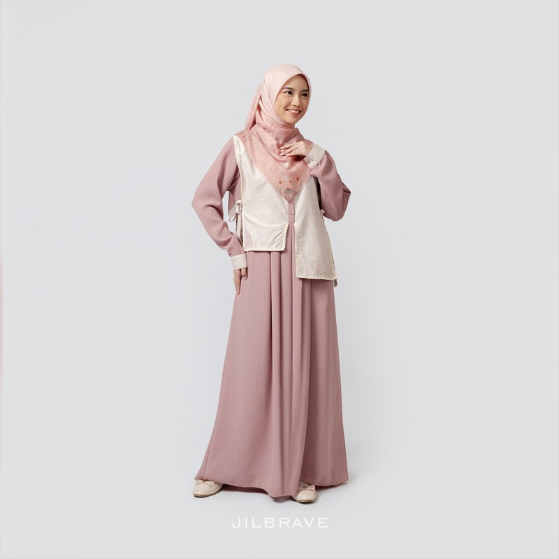 Jual JILBRAVE Talea Dress Gamis Wanita dengan Vest Bordir Bunga Casual ...