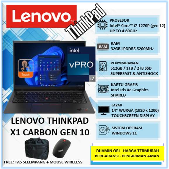 Jual Laptop Lenovo Thinkpad X1 Carbon Gen 10 Intel vPRO i7 1270P 32GB ...
