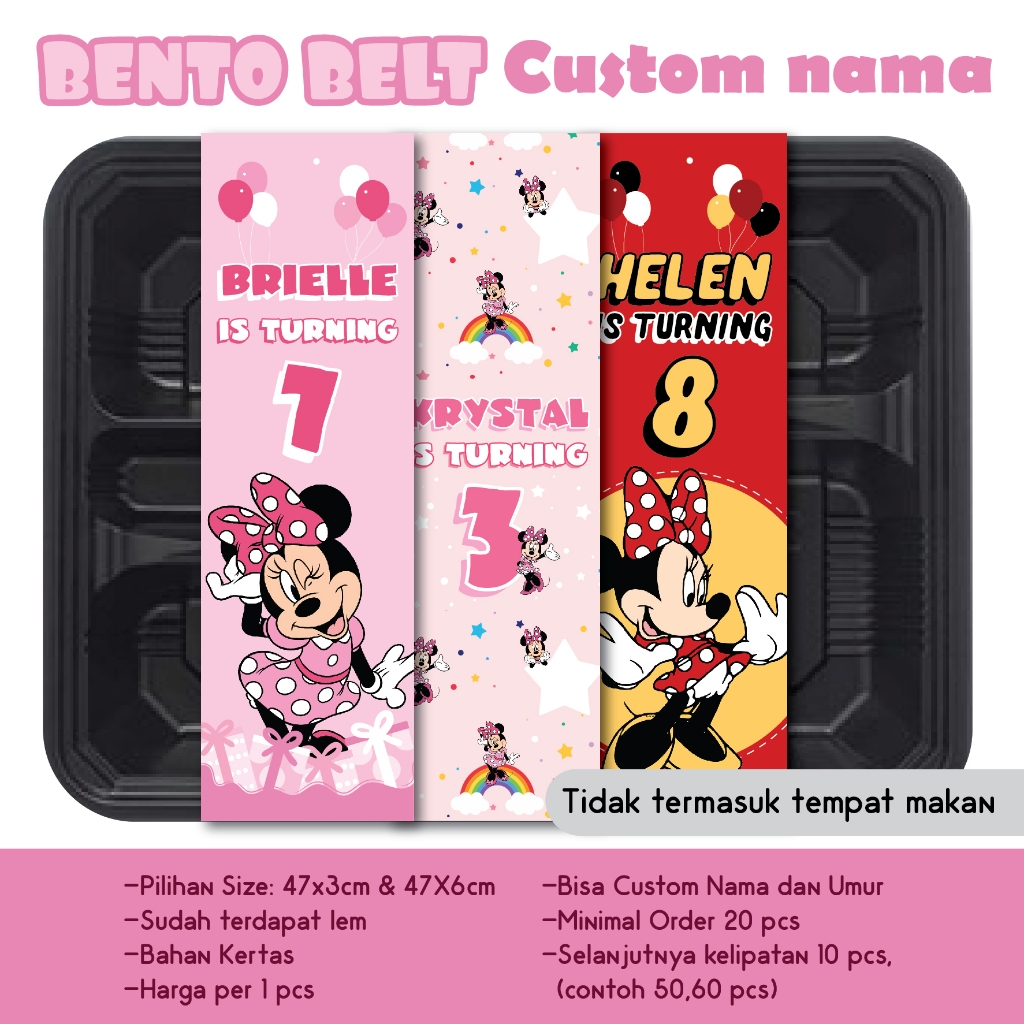 Jual BENTO BELT MINNIE MOUSE PAPER BELT CUSTOM NAMA REQUEST TULISAN ...
