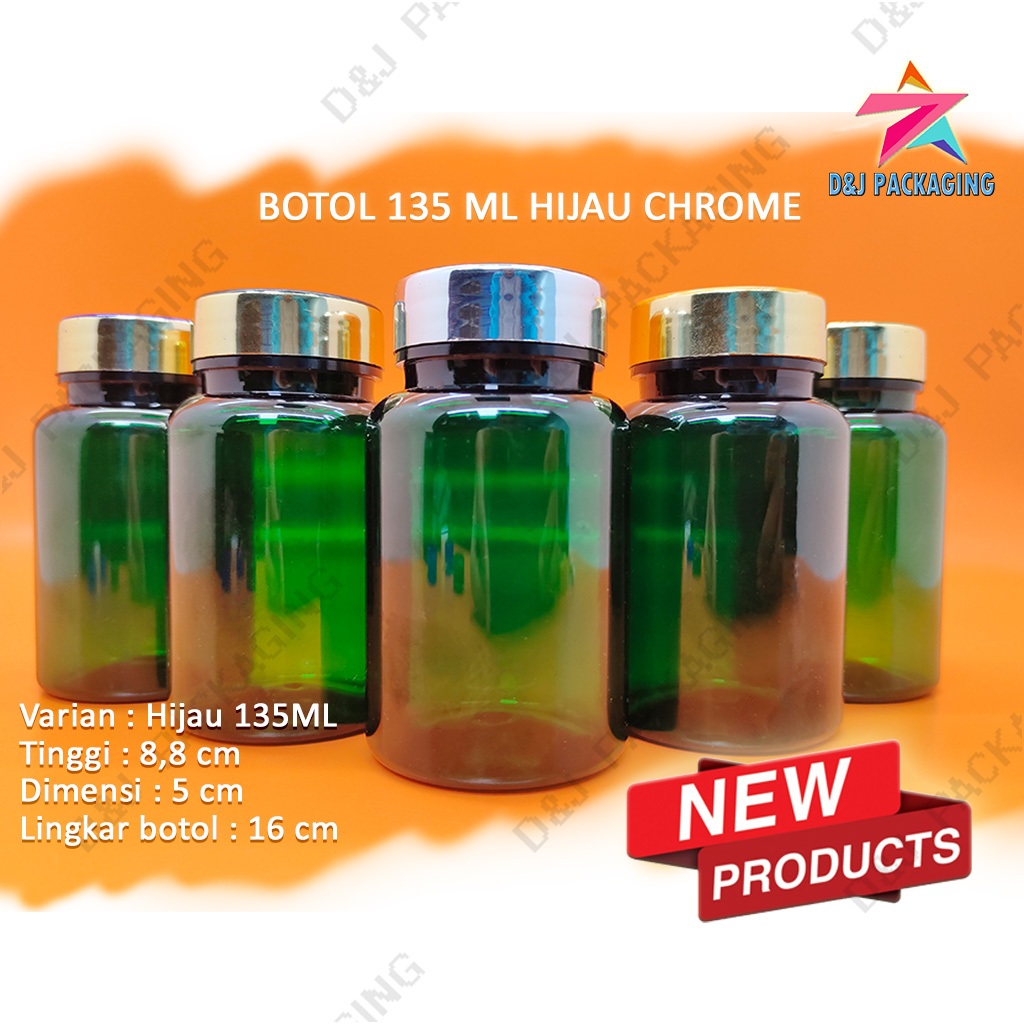 Jual Botol Obat Isi 60 Kapsul 135 ml Tutup Chrome + Plug inner | Shopee Indonesia