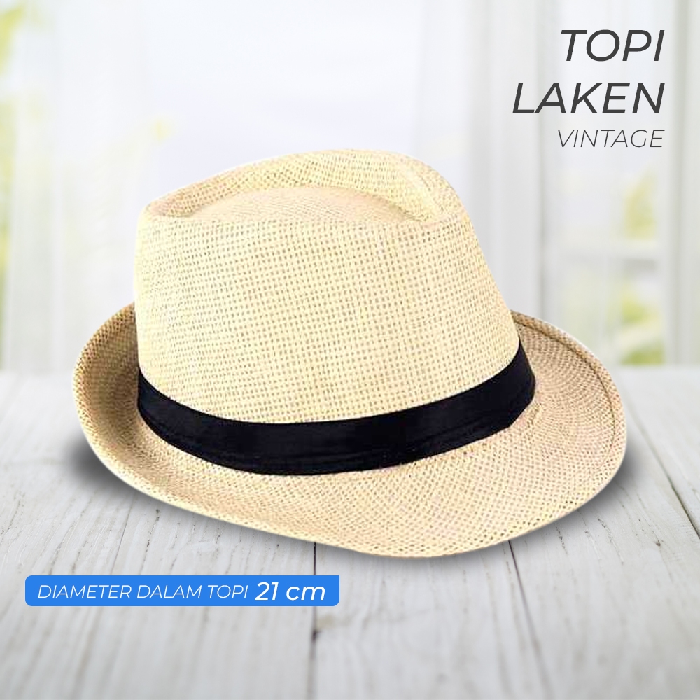 Jual Topi Fedora Unisex Laken Hat Jazz Classic Vintage - M-58 - Beige ...