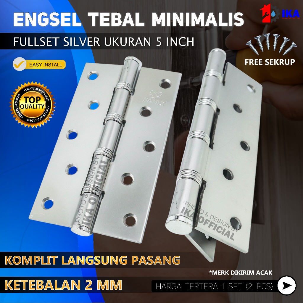 Jual ENGSEL PINTU TEBAL 5" Rumah 5 Inci Door Hinges Engsel Pintu Silver ...
