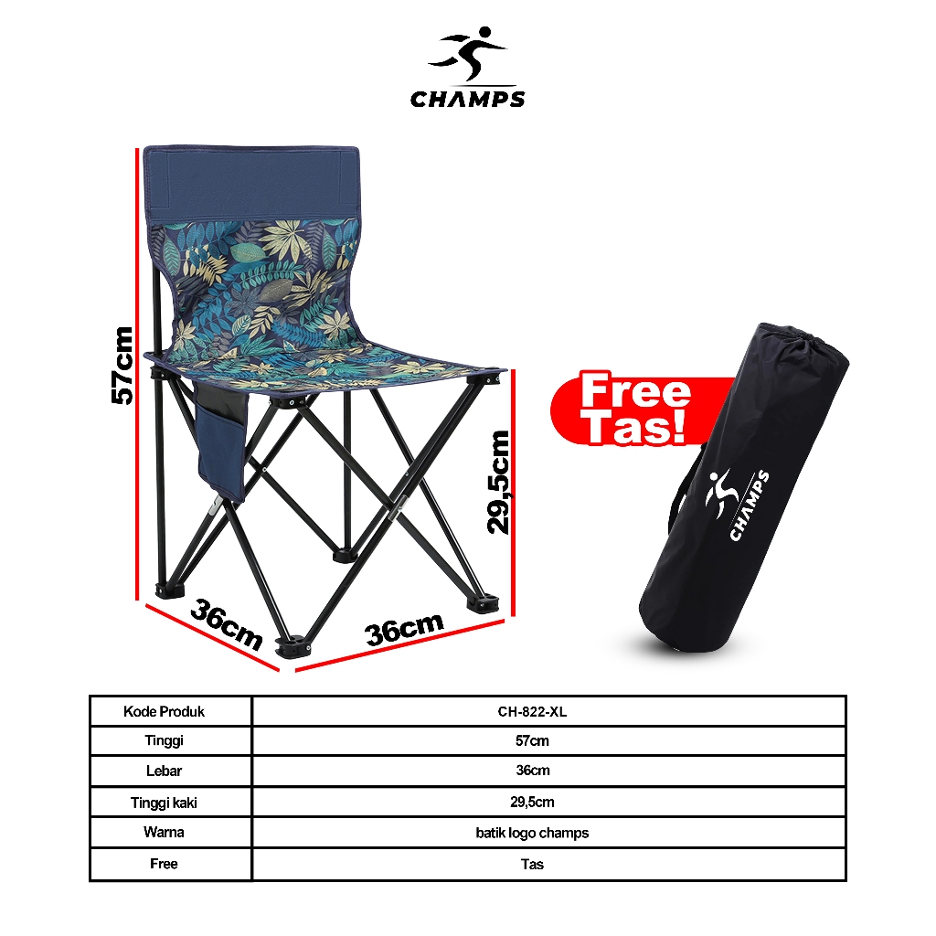 Jual CHAMPS Kursi Lipat Foldable Serbaguna Portable Kursi Camping Folding Chair Mancing Piknik ...