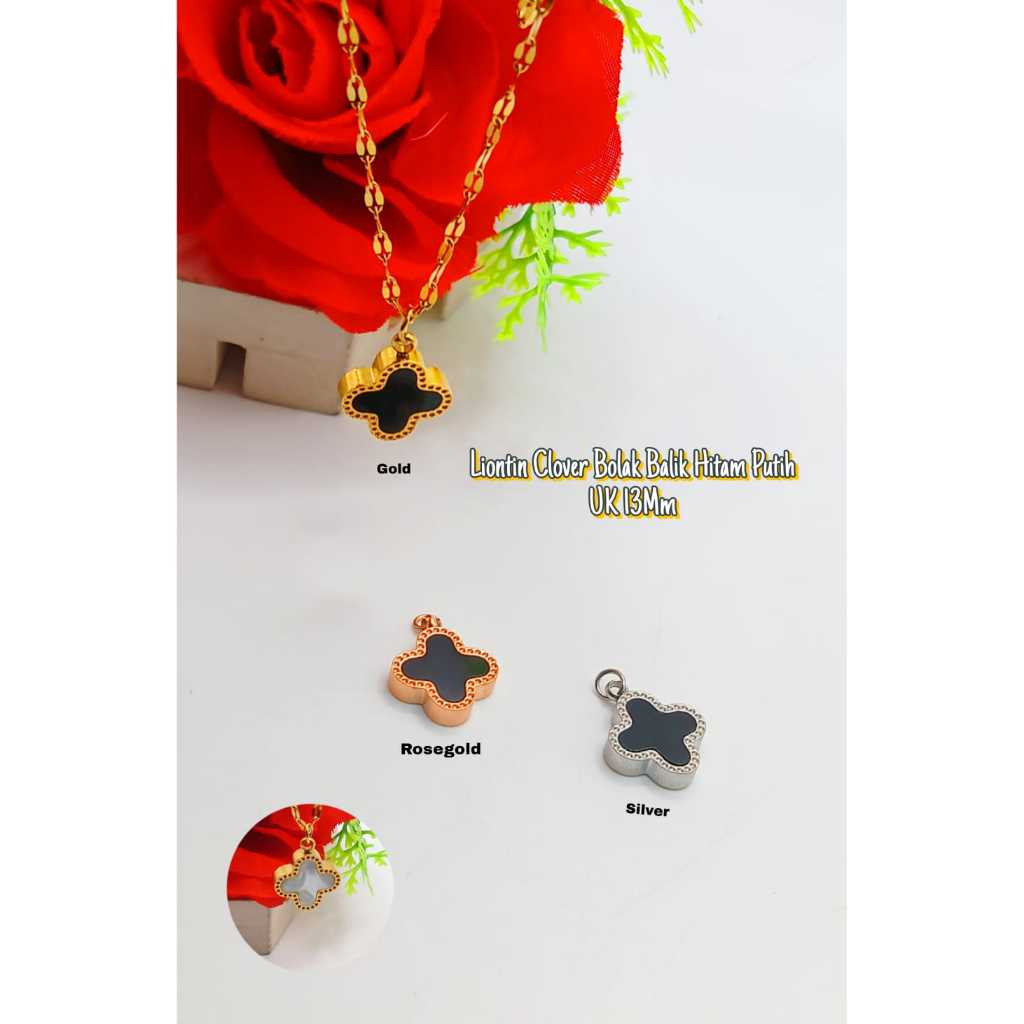 Jual Liontin Titanium Clover Bolak Balik Hitam Putih UK 13Mm anti ...