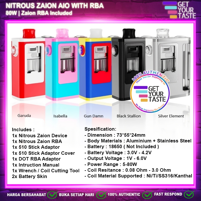 Jual Nitrous ZAION BORO AIO 80W WITH RBA Kit Authentic by KOKO Sarang ...