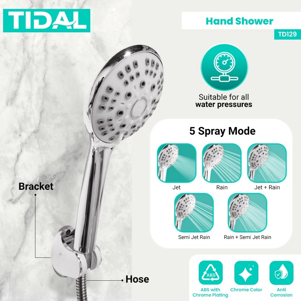 Jual Hand Shower Tidal TD129 with 5 Spray Mode | Shopee Indonesia